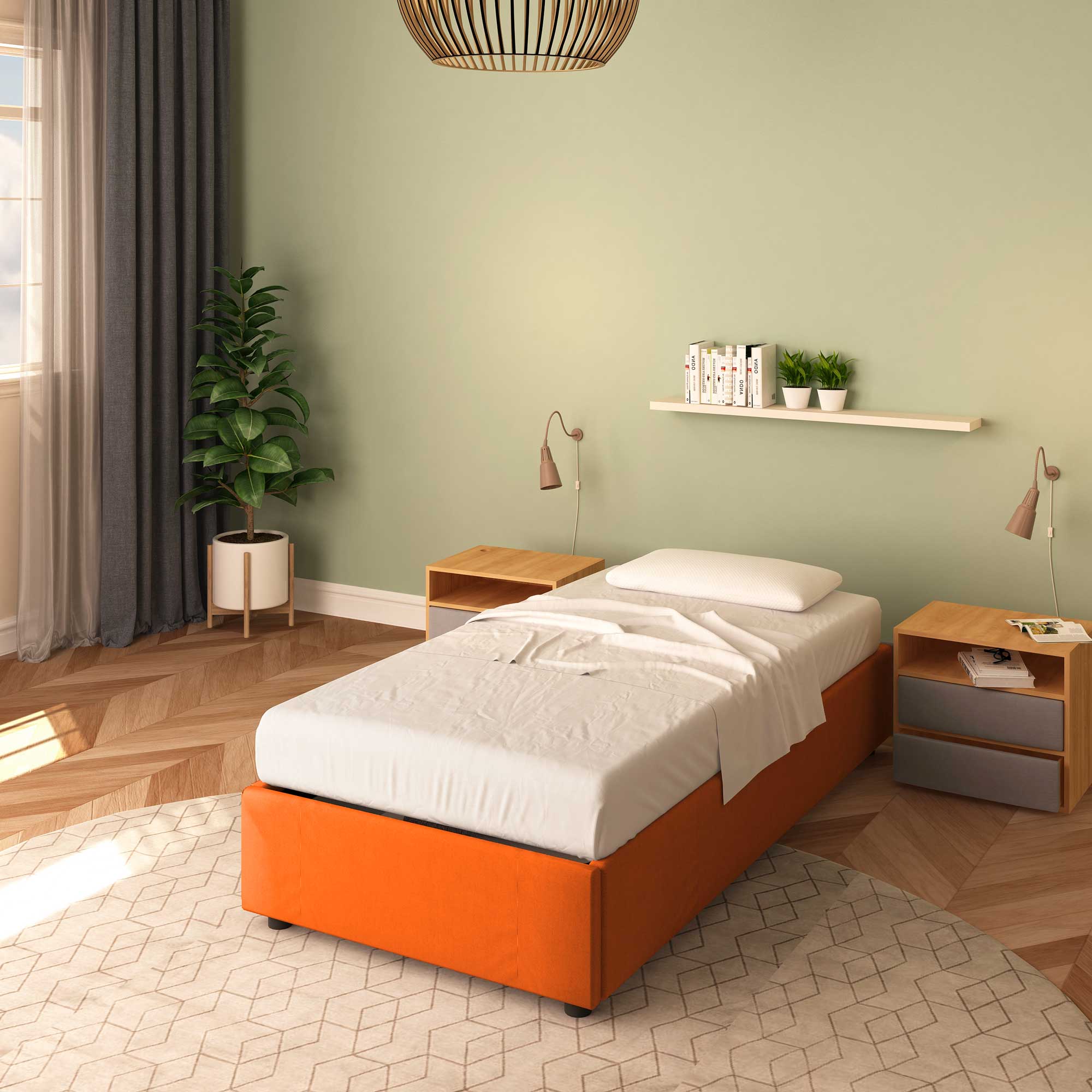Letto contenitore singolo senza testata in tessuto Cloe